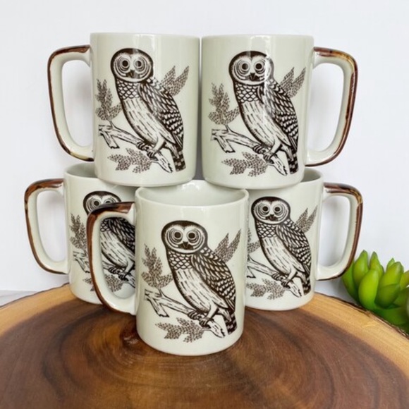 Dining | Set Of Five Vintage Owl Retro Coffee Mug Cups | Poshmark